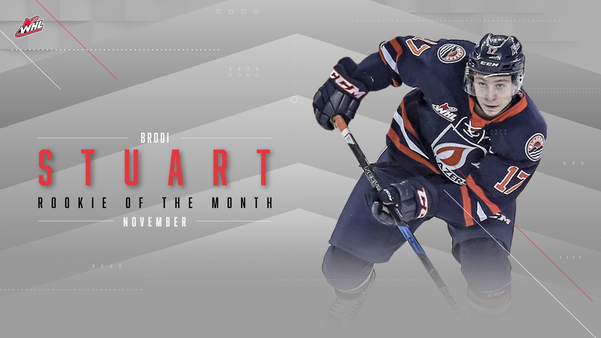 Blazers' Stuart named WHL Rookie of the Month - Western Hockey League
